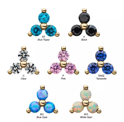 14K Gold Threadless Trinity CZ/Opal/Swarovski Top (11 colors) – ARAKNA ...